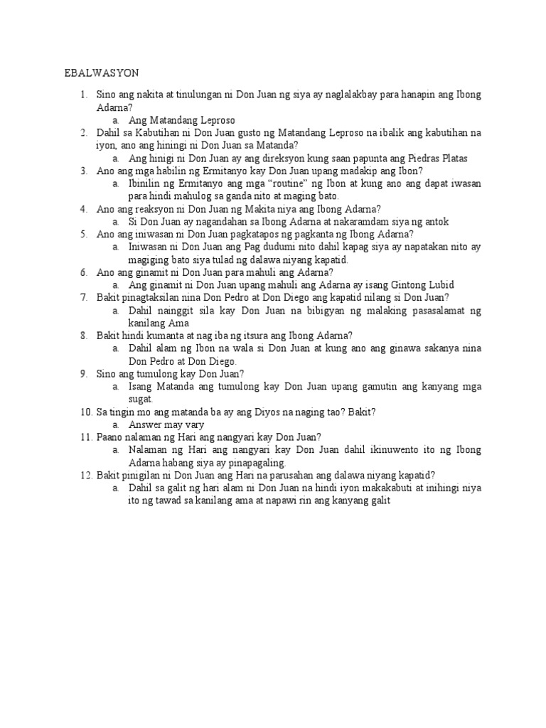 Mga Sagot Sa Gabay Na Tanong | PDF