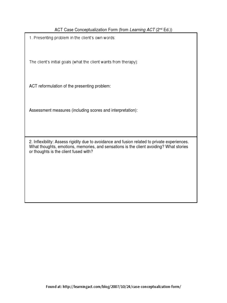 ACT Case Conceptualization Form Guide | PDF | Experience | Psychotherapy