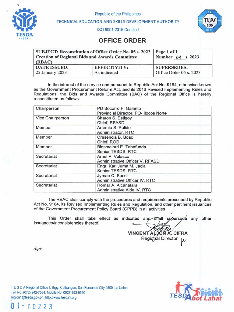 Office Order No. 09 - 01-00223 | PDF