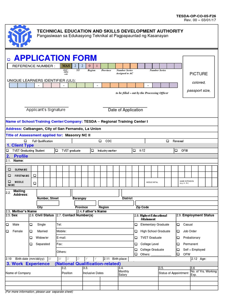 Application Form For Masonry | PDF