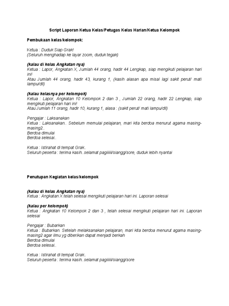 Script Laporan Ketua Kelas | PDF
