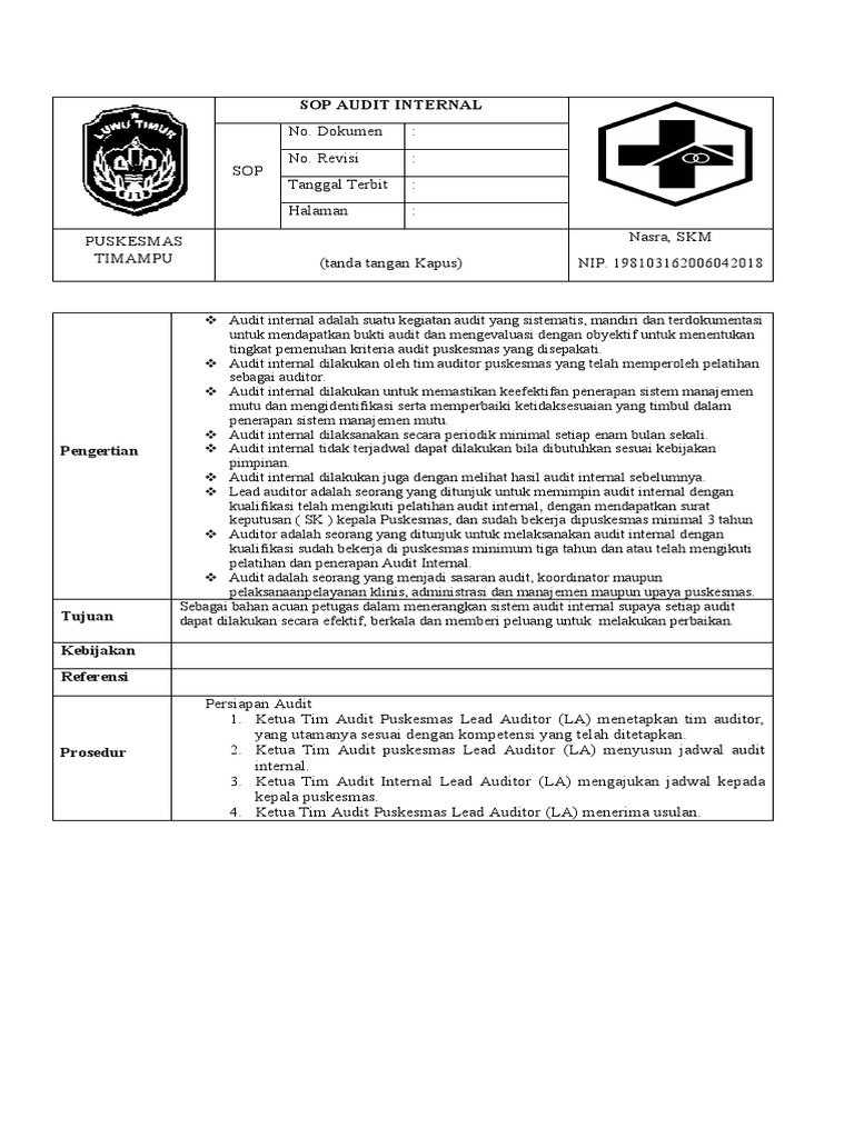 Sop Audit Internal Dan TB | PDF