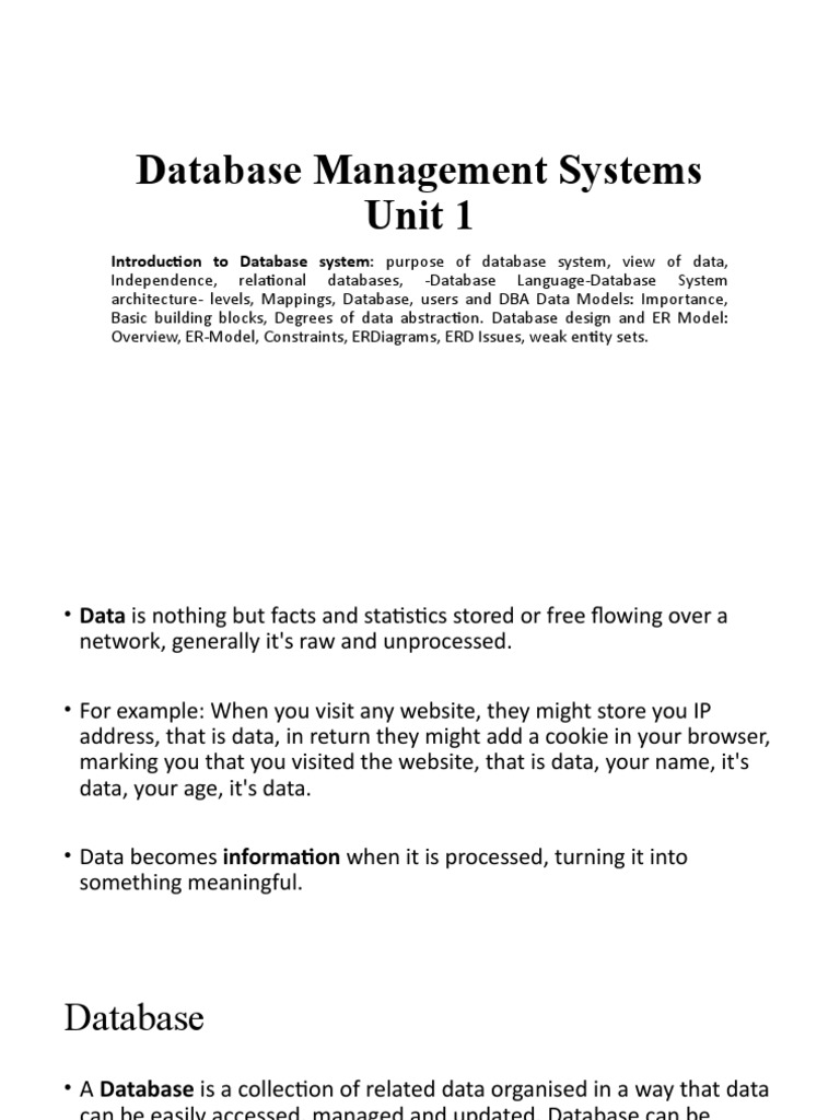 Dbms Unit 1 Koushik | PDF | Databases | Relational Database