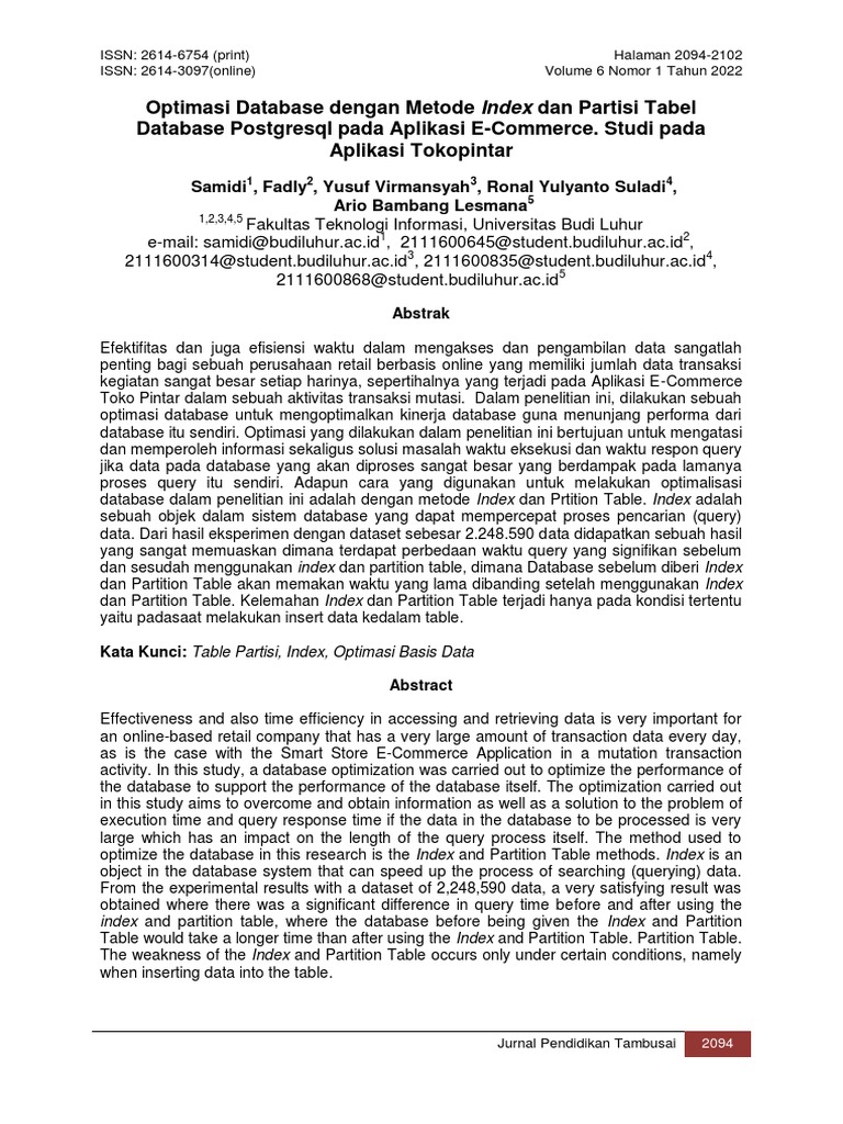 Optimasi Database Dengan Metode Index Dan Partisi Tabel Database Postgresql Pada Aplikasi E ...