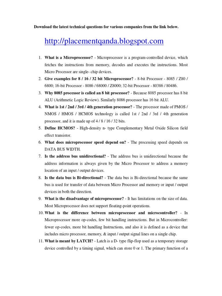 Microprocessor Technical Questions | PDF | Central Processing Unit ...