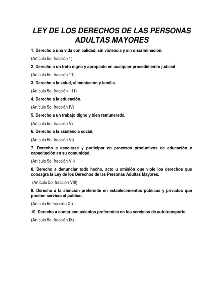 Ley de Los Derechos de Las Personas Adultas Mayores | PDF | Enfermería ...
