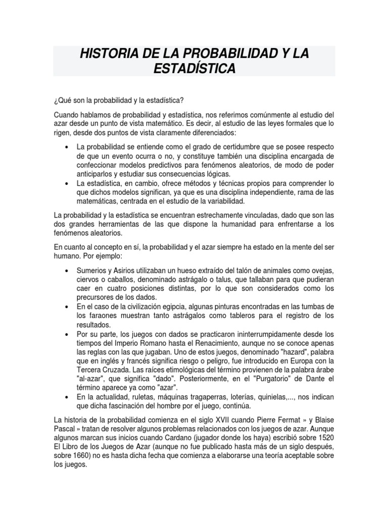 Historia de La Probabilidad y La Estadística | PDF | Probabilidad | Estadísticas