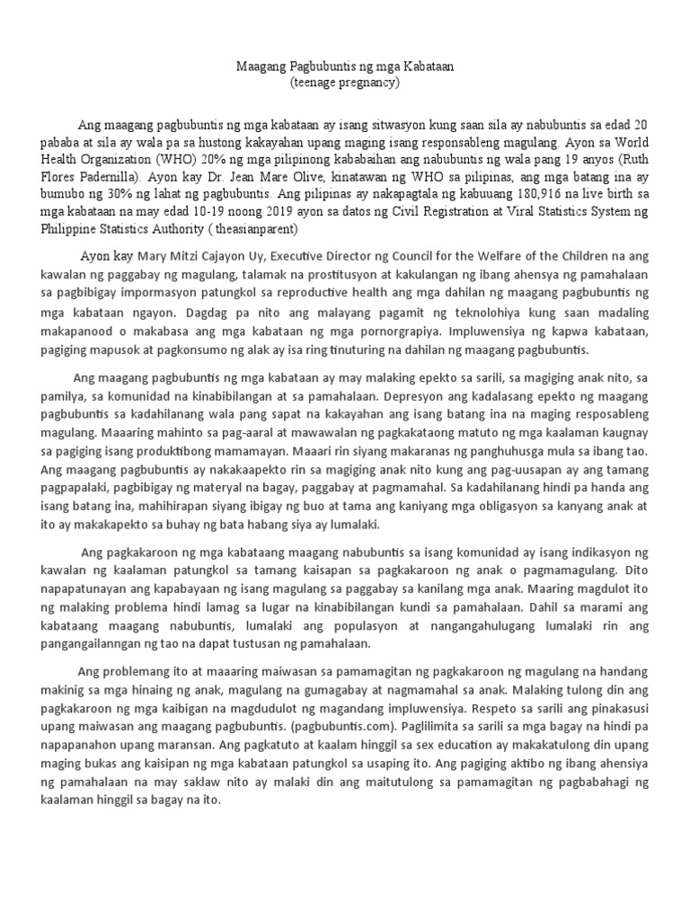 Maagang Pagbubuntis NG Mga Kabataan | PDF Maagang Pagbubuntis NG Mga Kabataan | PDF