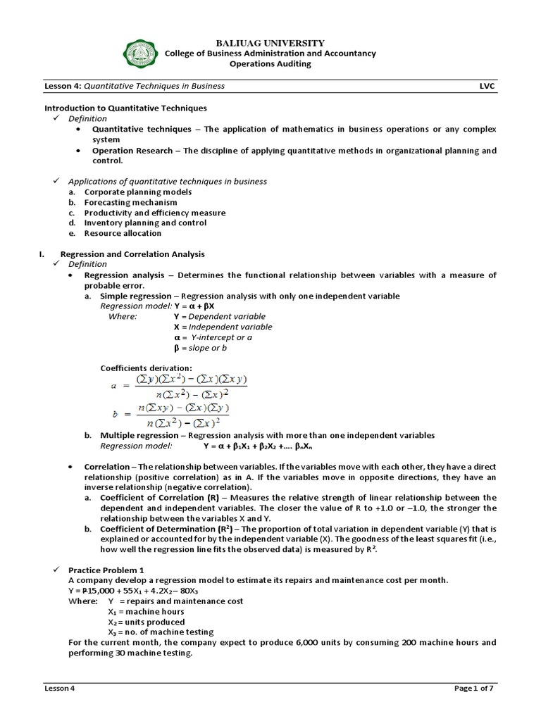 Lesson 4-Quantitative Techniques | PDF | Linear Regression | Linear Programming
