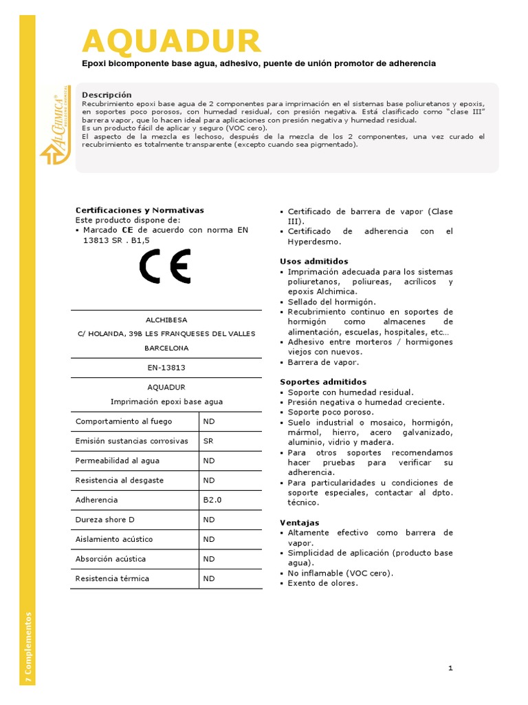 Ficha Técnica de Aquadur Epoxi | PDF | Epoxy | Hormigón