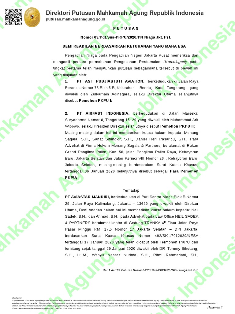 Putusan 3 PDT - Sus-Pkpu 2020 PN Niaga JKT - PST 20220725160402 | PDF