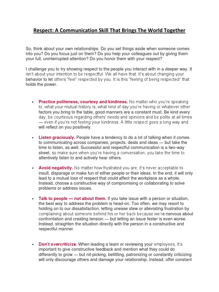 Respect | PDF | Etiquette | Communication