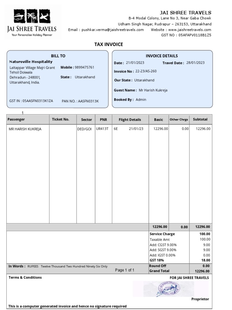 Invoice - MR Harish Kukreja - Ded-Goi-28 Jan 23 | PDF | Narendra Modi ...