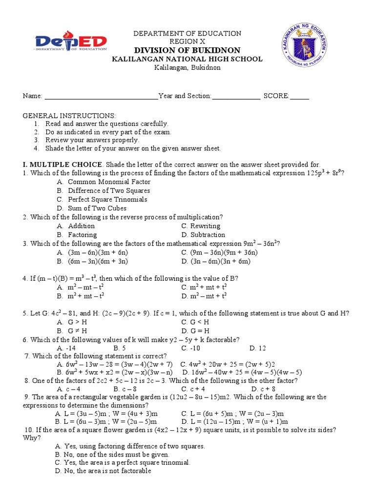 Department Of Education Exam Review Pdf Cartesian Coordinate System