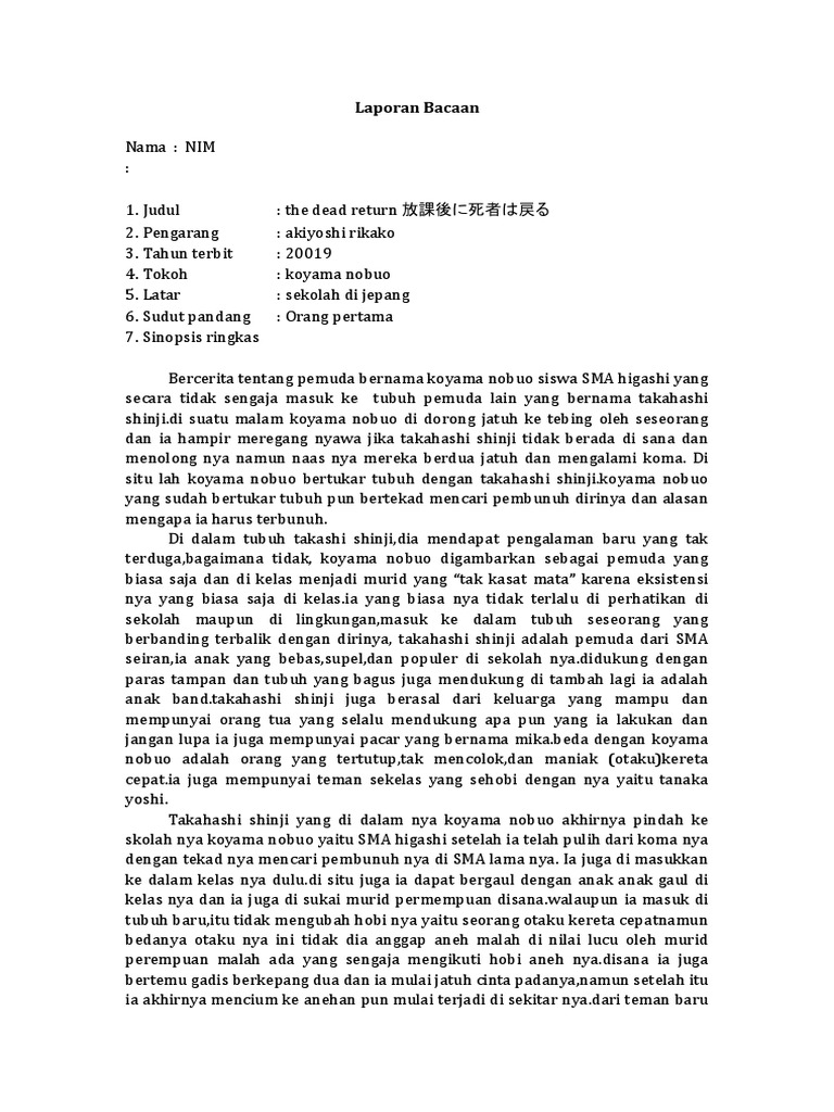 Laporan Bacaan Novel Reza Azzahra Putri Lidra - Compressed - Compressed | PDF