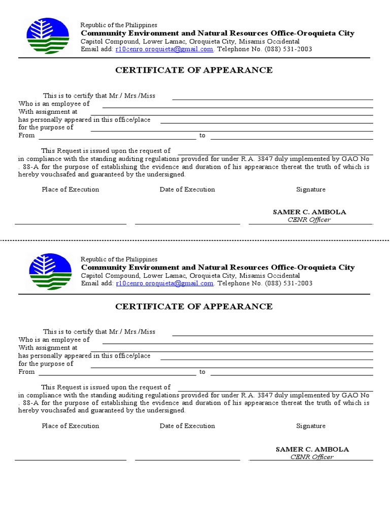 Certificate of Appearance Template | PDF