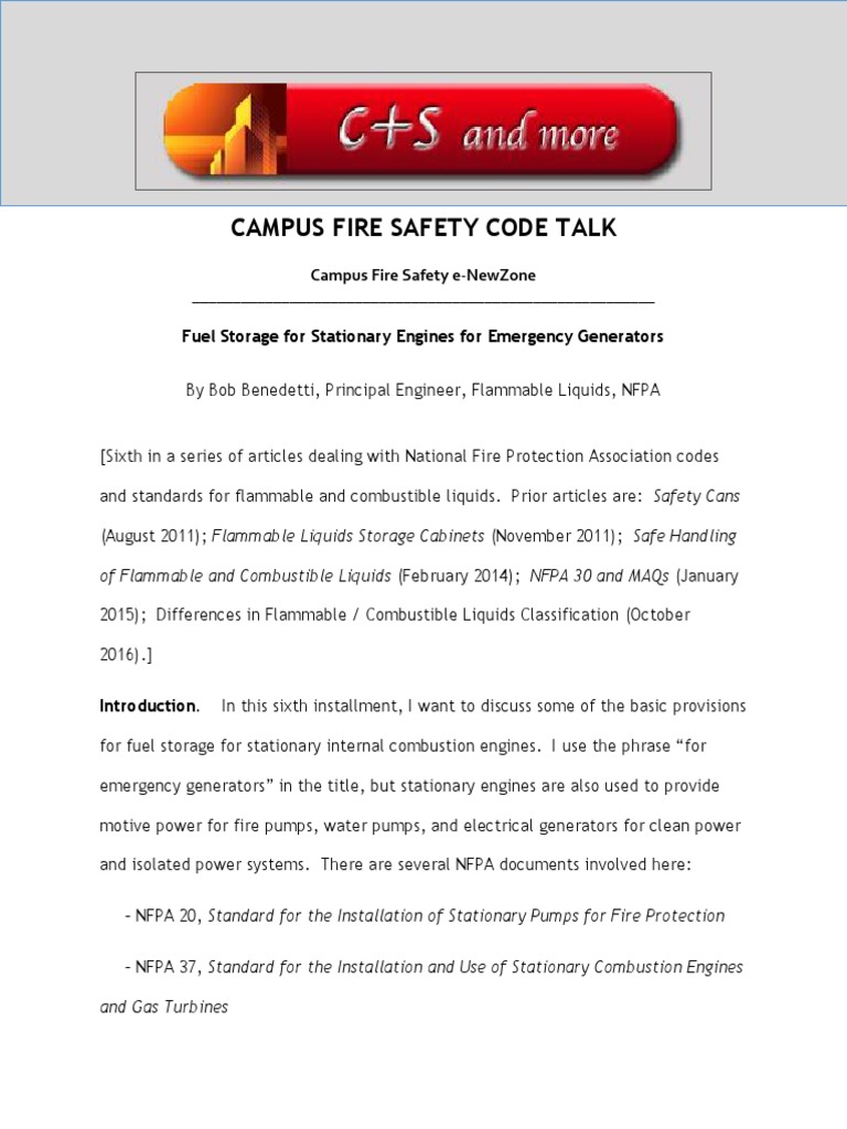 NFPA 37: Fuel Storage for Generators | PDF | Fire Safety | Tanks