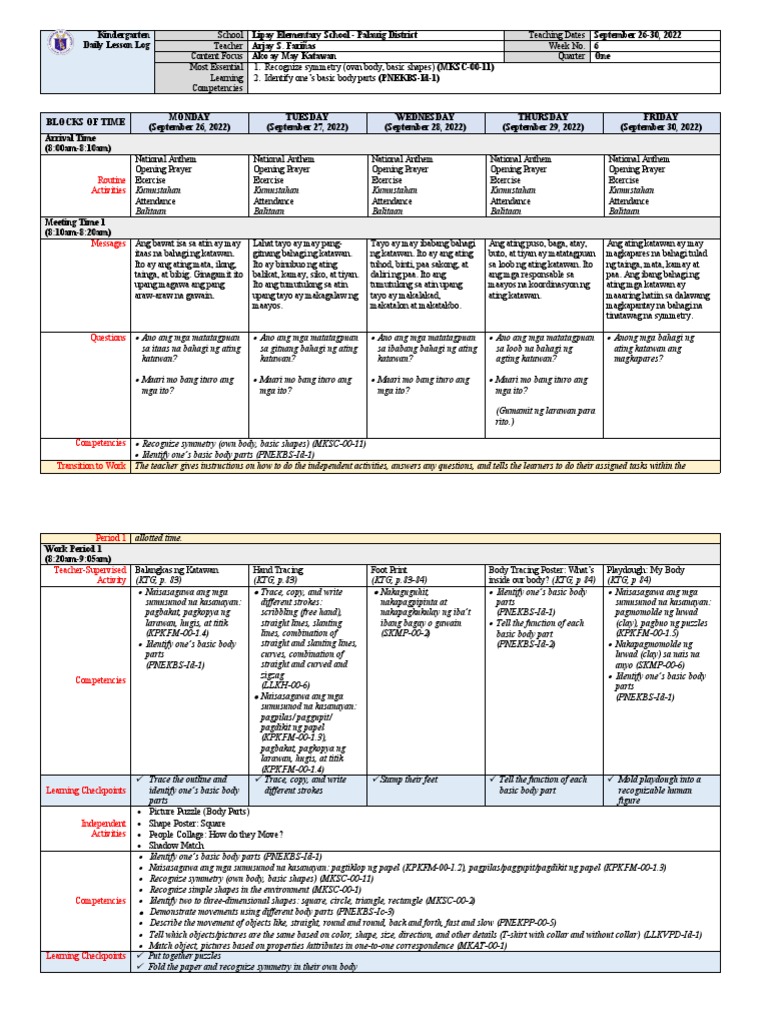 Kindergarten DLL MELC Q1 Week 6 Asf | PDF Kindergarten DLL MELC Q1 Week 6 Asf | PDF