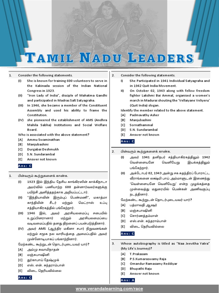 Tamil Nadu Leaders | PDF