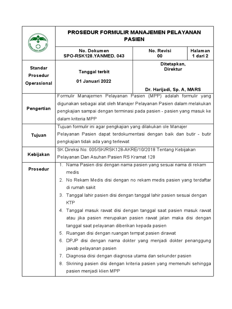 Spo Prosedur Formulir MPP | PDF
