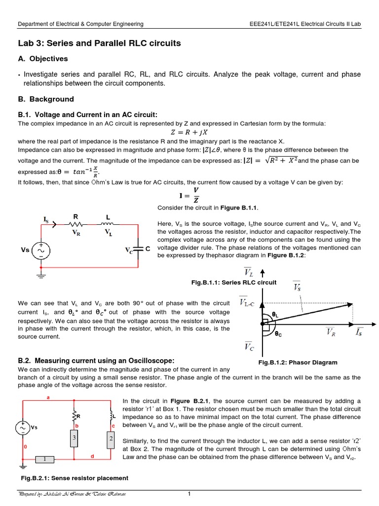 EEE241L - Lab 3 - Series and Parallel RLC Circuits | PDF | Electrical Network | Electrical Impedance