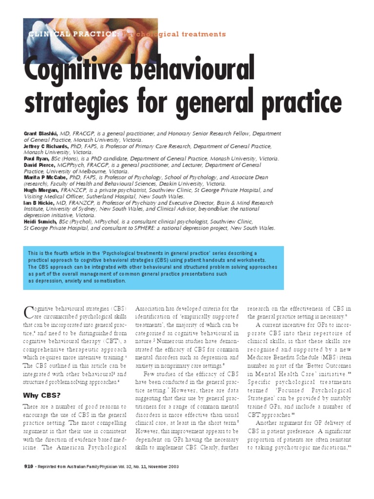 Cognitive Behavioural Strategies For General Practice | PDF | Cognitive ...