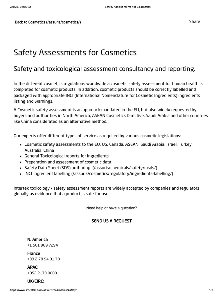 Safety Assessments For Cosmetics - Intertek | PDF | Cosmetics | Safety
