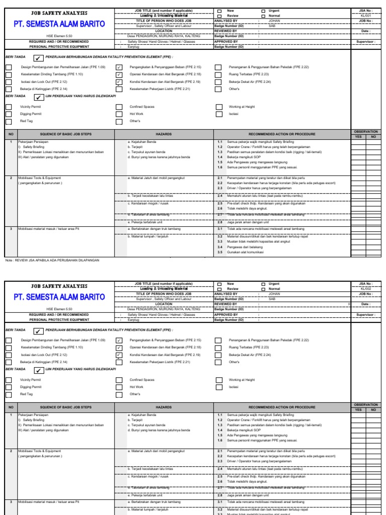JSA002. LOADING DAN UNLOADING MATERIAL | PDF
