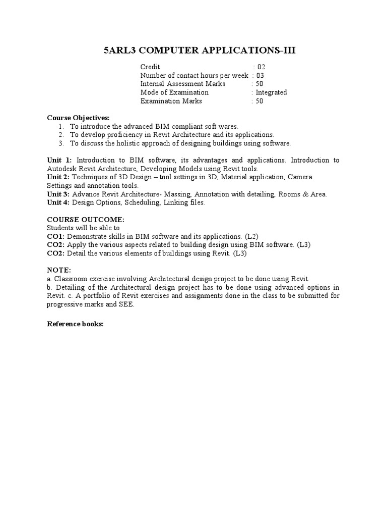 5ARL3 COMPUTER APPLICATIONS Syllabus | PDF | Autodesk Revit | 3 D ...