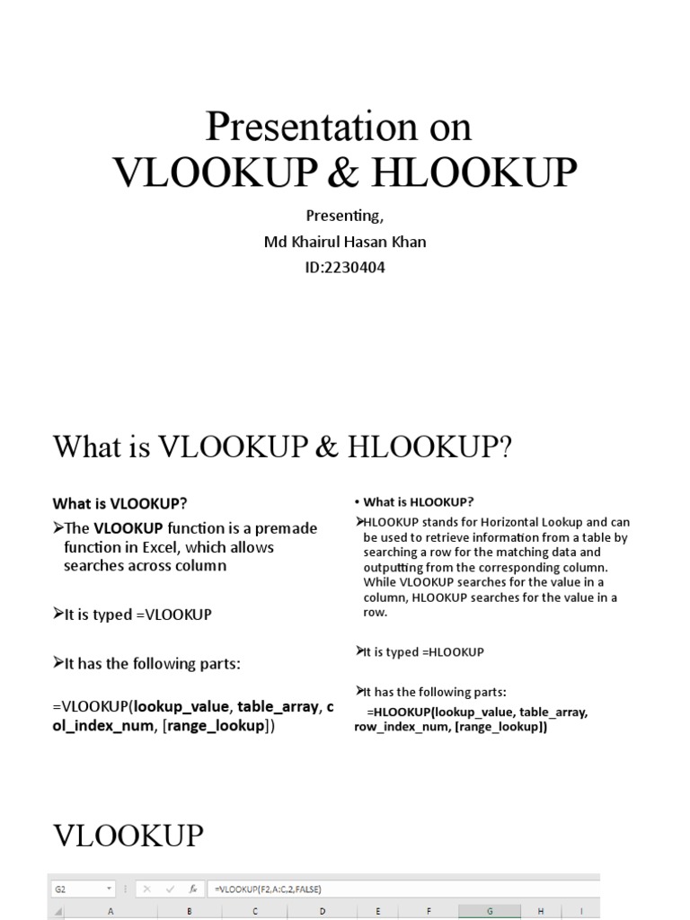 Presentation On VLOOKUP and HLOOKUP | PDF