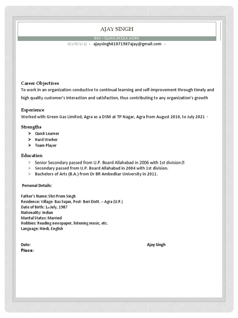 Ajay Singh Resume File | PDF