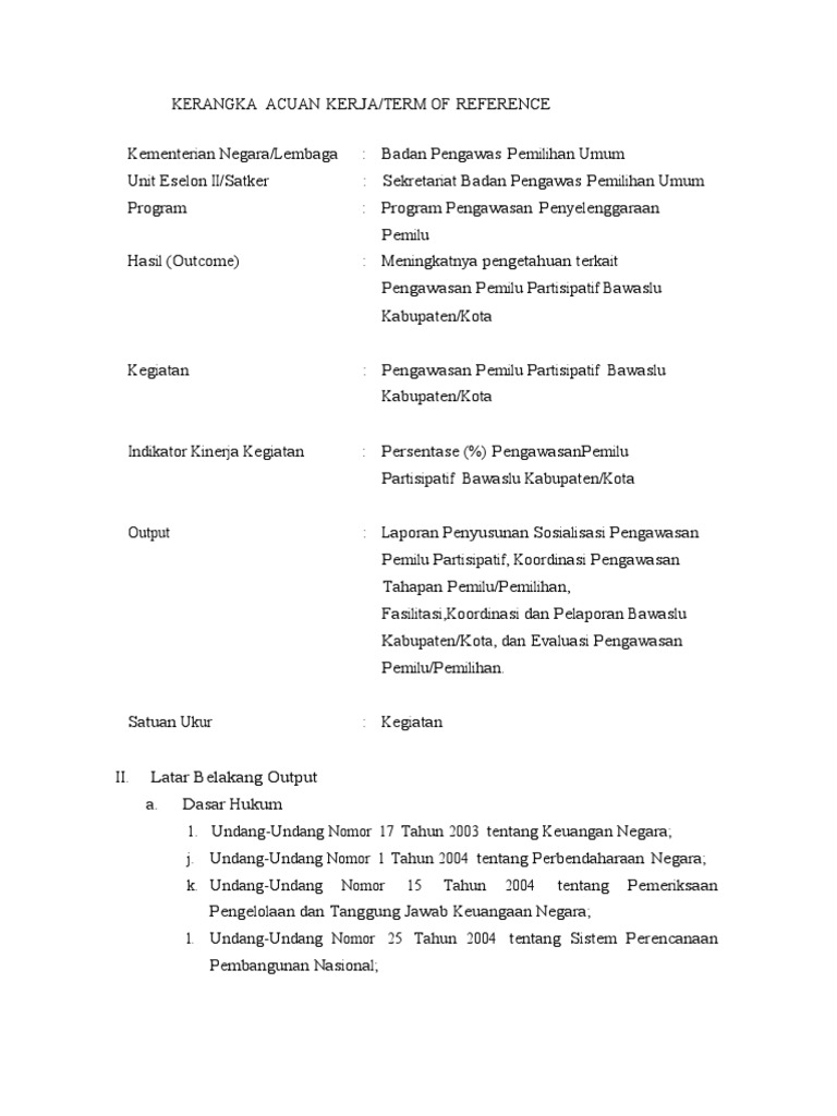 Kerangka Acuan Kerja | PDF
