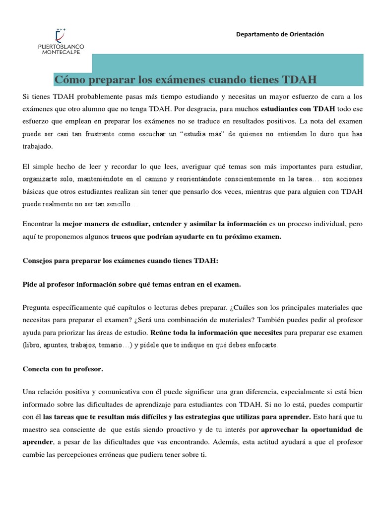 Estrategias de estudio para TDAH | PDF | Habilidades de estudio ...