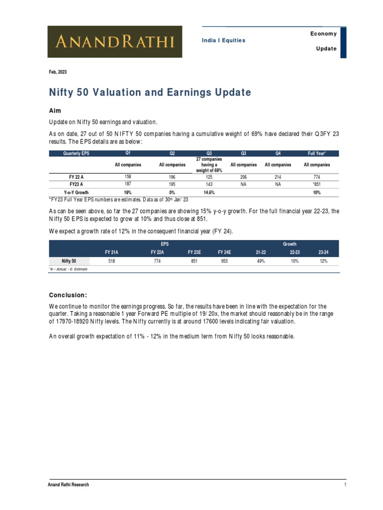 Document No 39 - Nifty 50 EPS Estimate For FY 22-23 V21 | PDF | Securities (Finance) | Broker Dealer
