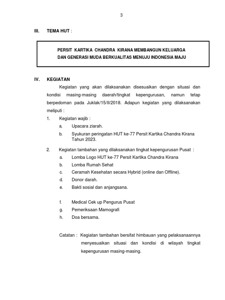 Panduan Hut Ke 77 Persit KCK | PDF