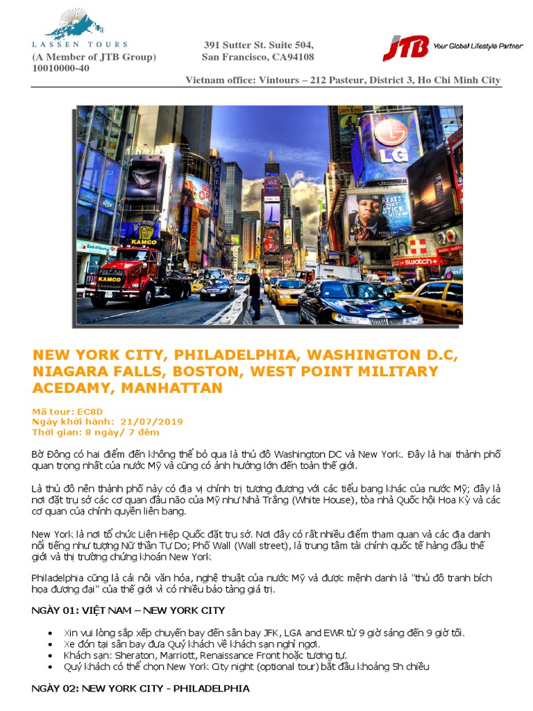 LICH TRÌNH DU LỊCH BỜ ĐÔNG - MỸ | PDF