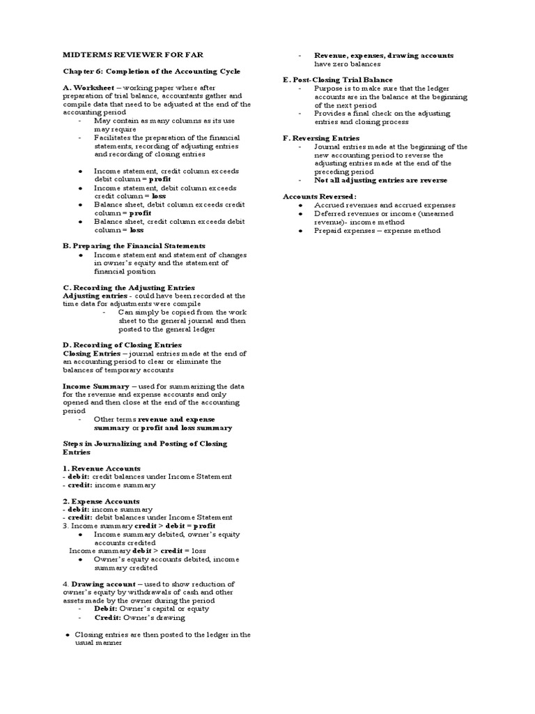 Midterms Reviewer For Far | PDF | Debits And Credits | Cost Of Goods Sold