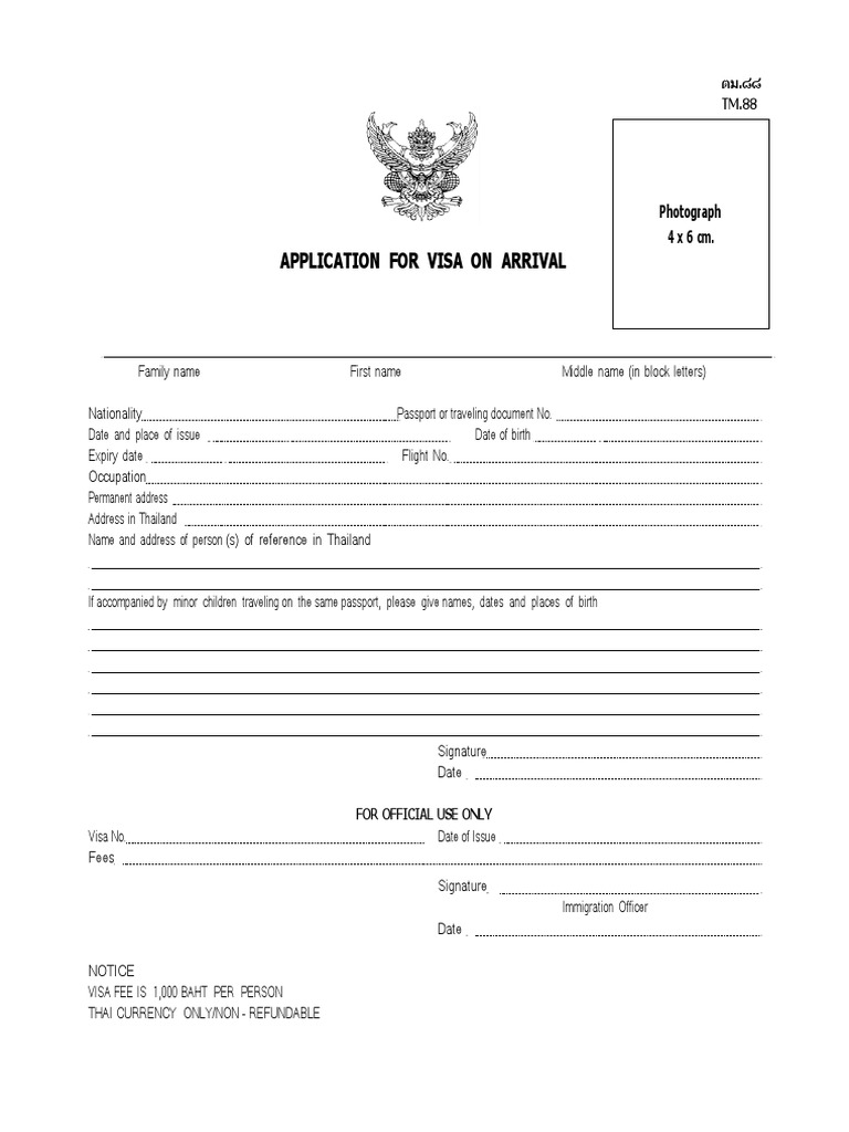 Thai Visa On Arrival Application Form | PDF