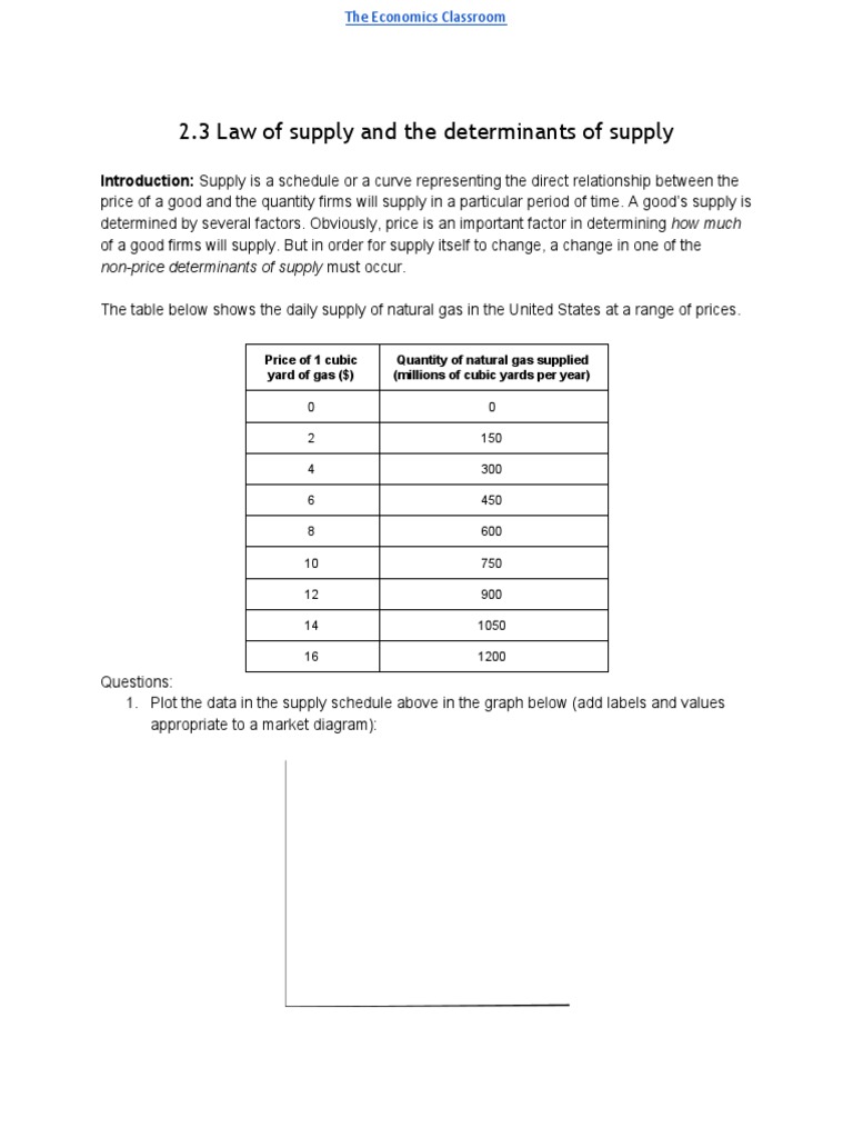 2 3 The Law of Supply and The Determinants of Supply Exercise | PDF ...