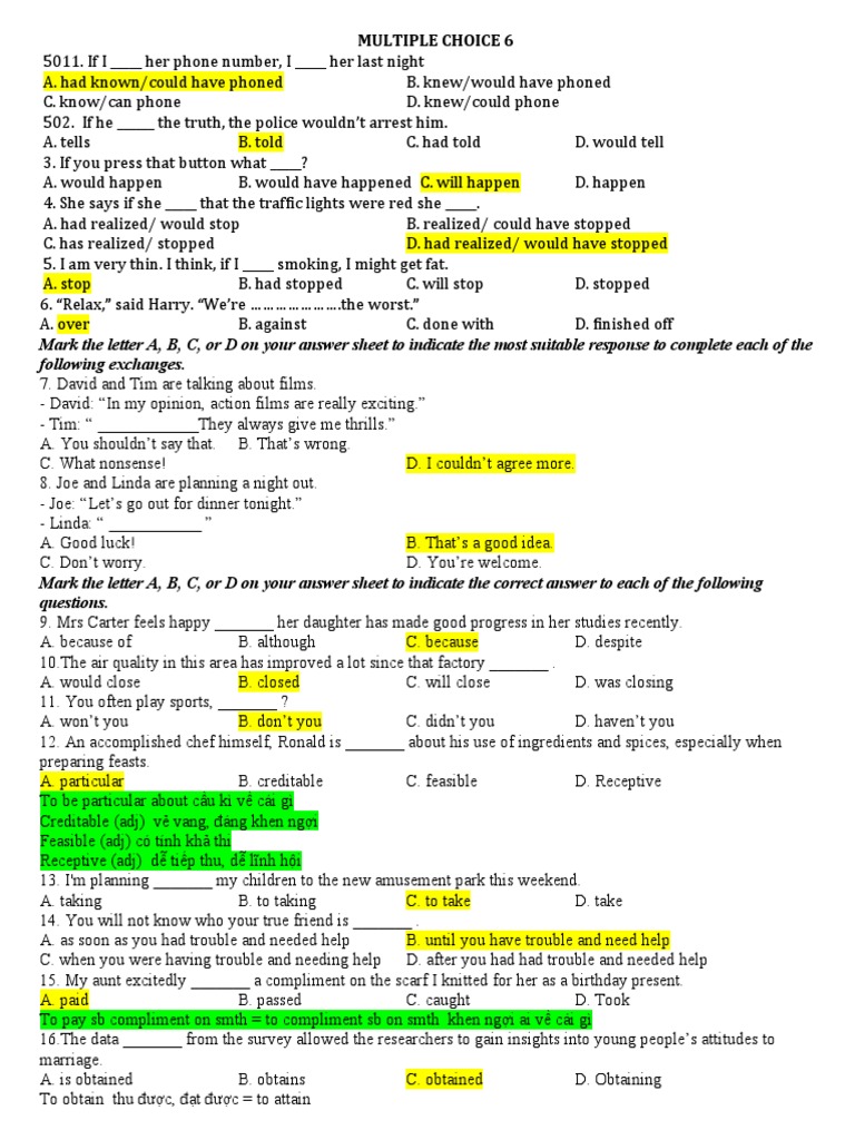Multiple Choice Questions Practice | PDF