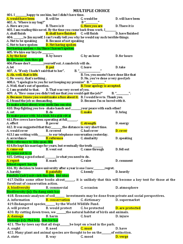 Answer Key To Multiple Choice 401 500 | PDF | Endangered Species ...