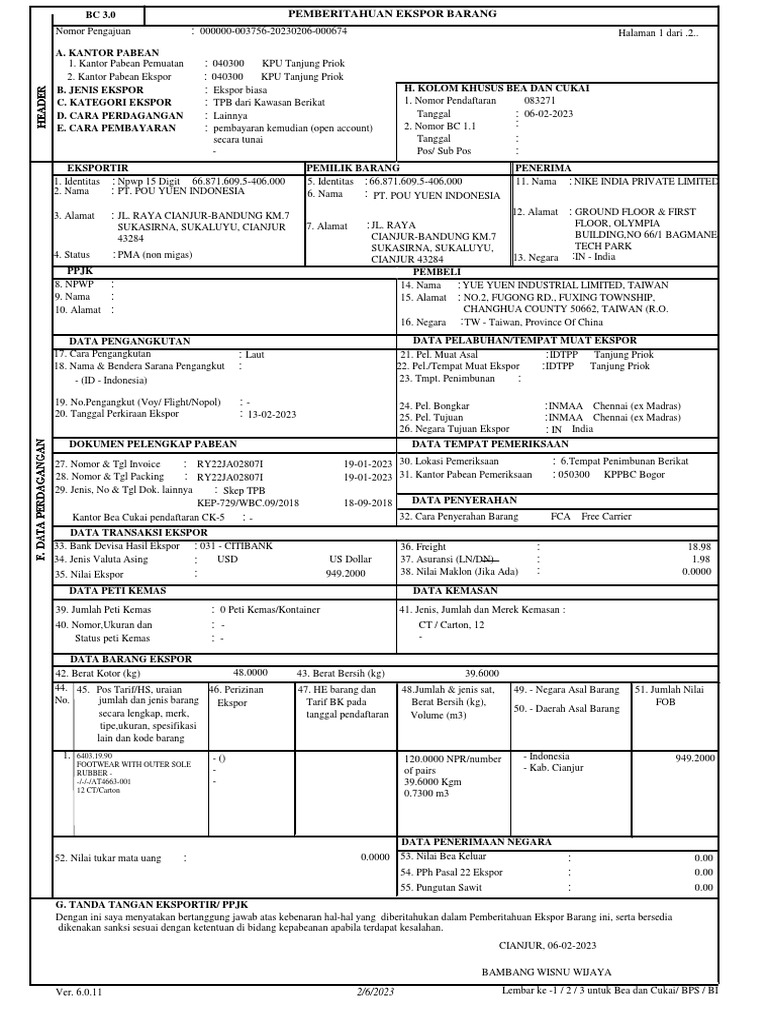 Contoh Dokumen Export | PDF
