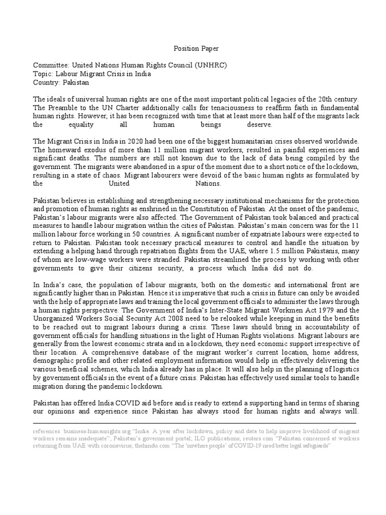UNHRC Position on India's Migrant Crisis | PDF | Migrant Worker | Pakistan