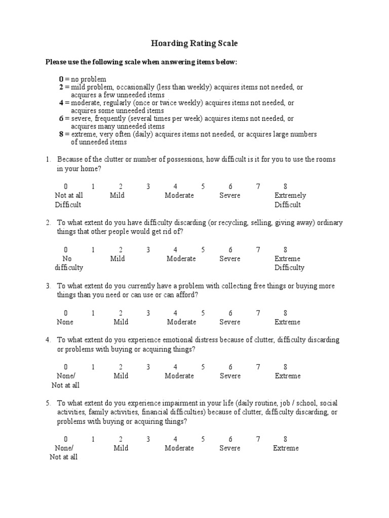 Hoarding Rating Scale With Interpret | Download Free PDF | Compulsive ...