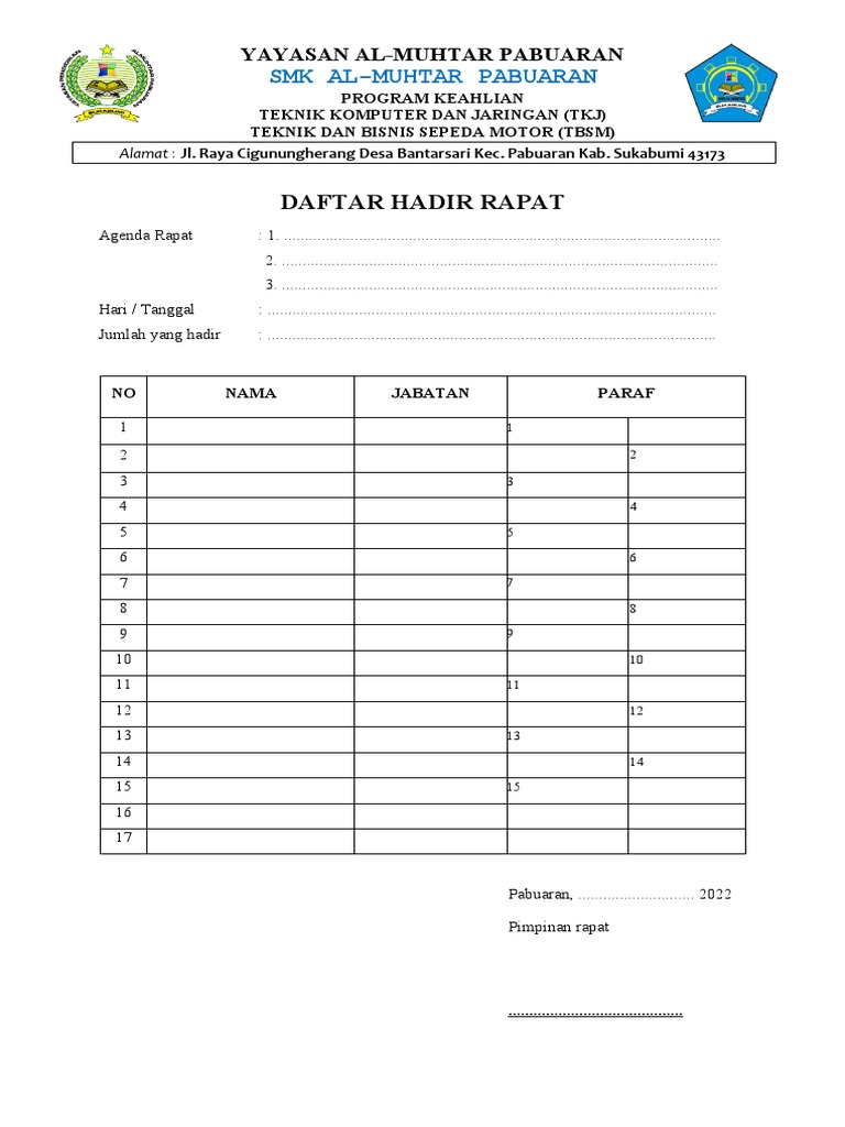 Daftar Hadir Rapat Guru | PDF