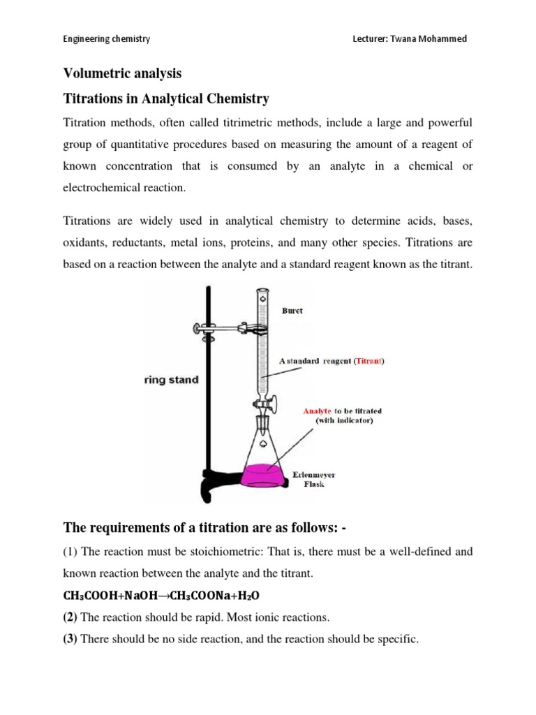 Volumetric Analysis Titrations in Analytical Chemistry | PDF ...