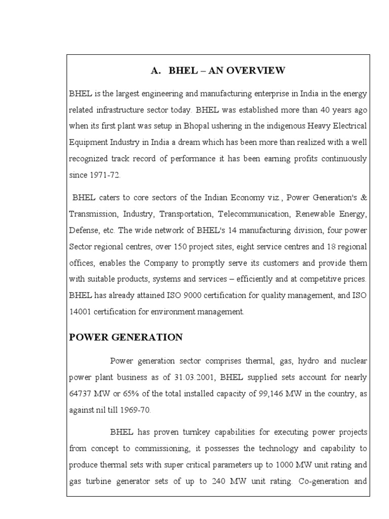Bhel Report1 | PDF | Power Station | Electric Power Transmission