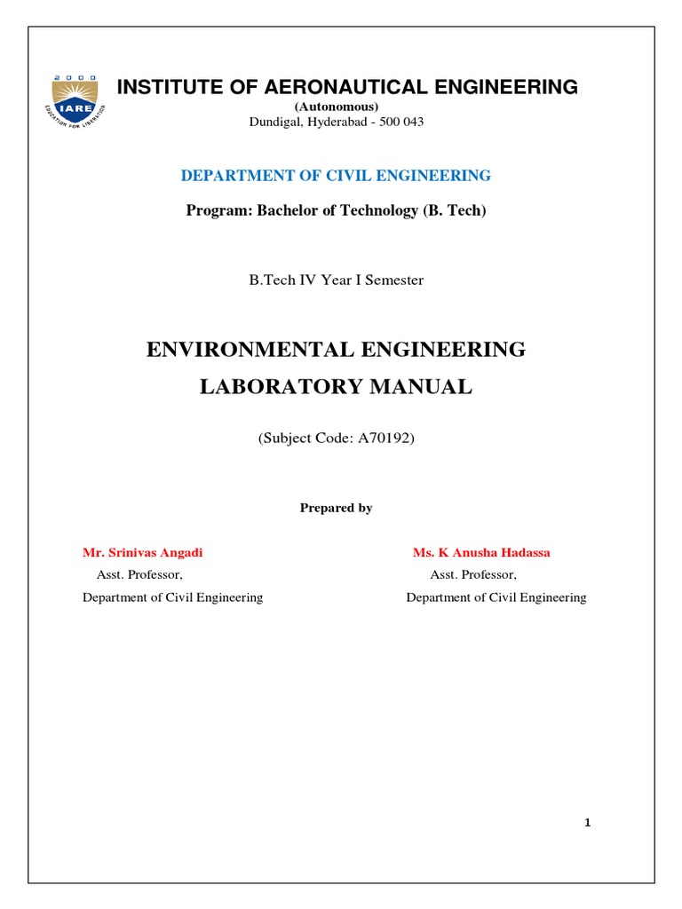 Environmental Engineering Lab Manual | PDF | Ph | Chemistry