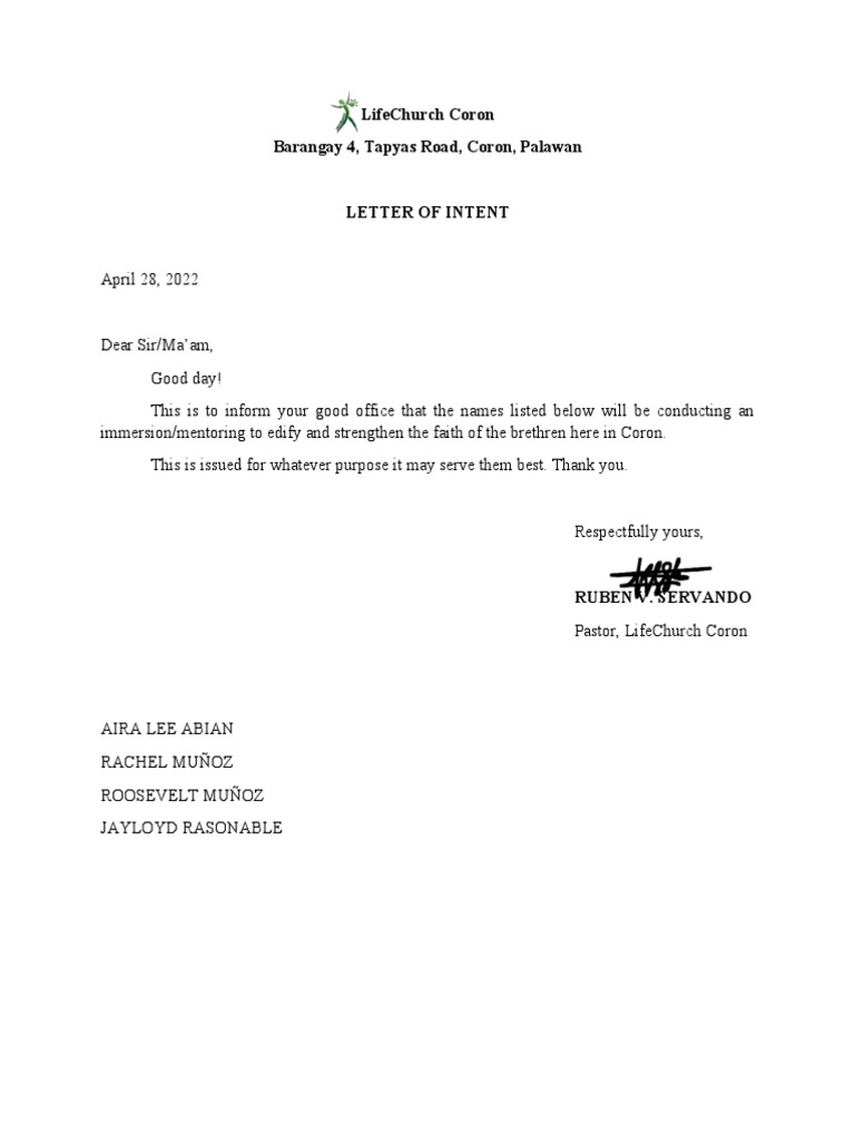 Letter of Intent | PDF | Religion & Spirituality