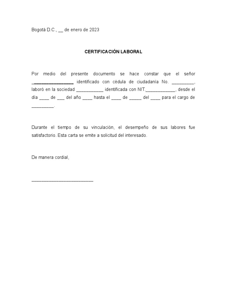 Modelo Certificación Laboral | PDF